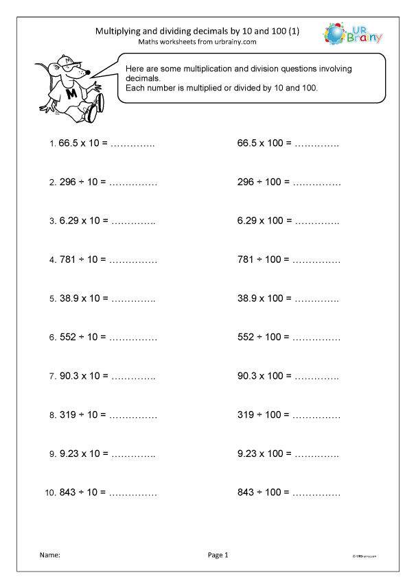 Multiplying And Dividing Decimals Worksheets Math Monks Decimal 
